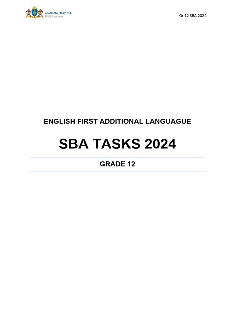 Grade 12 Exemplar Sba Tasks - 2024 | PDF | Reading Comprehension | Essays