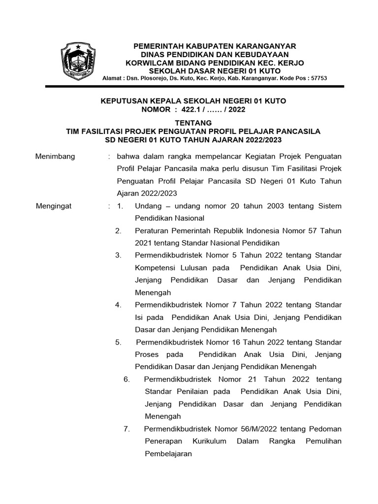Tim Fasilitasi Profil Pelajar Pancasila SD Kuto | PDF