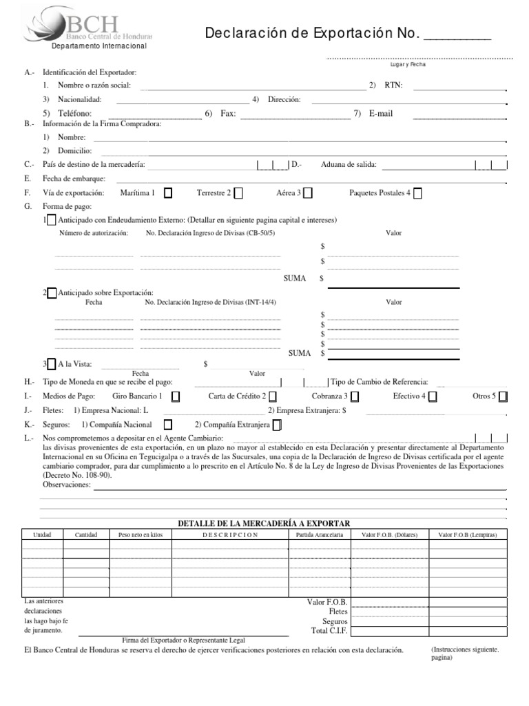 Declaración de Exportación | PDF | Exportaciones | Moneda