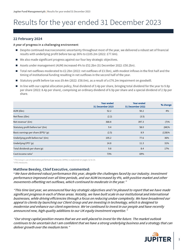 JFM PLC 2023 Year End Press Release | PDF | Goodwill (Accounting ...