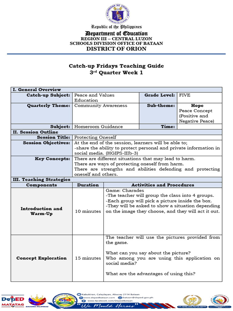 Catch-up Fridays: Grade 5 Peace Education | PDF | Learning | Teachers