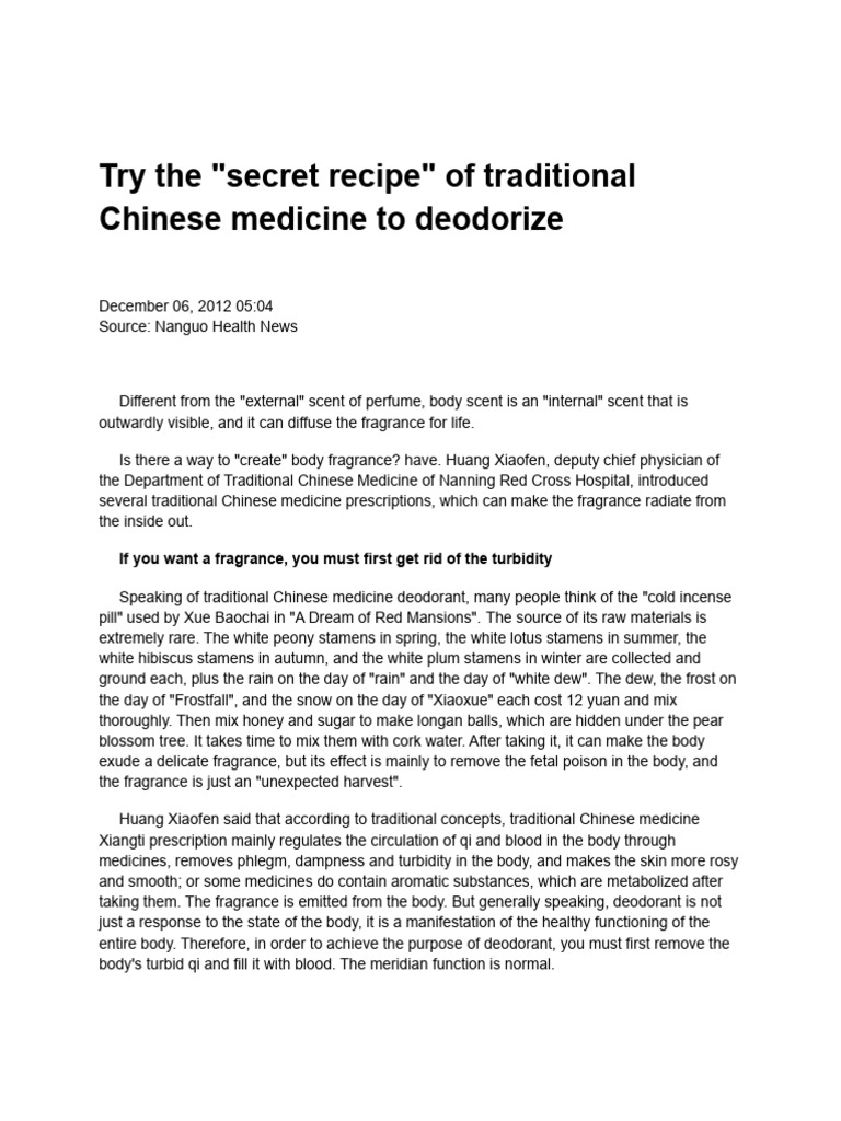 Try The Secret Recipe of Traditional Chinese Medicine To Deodorize ...