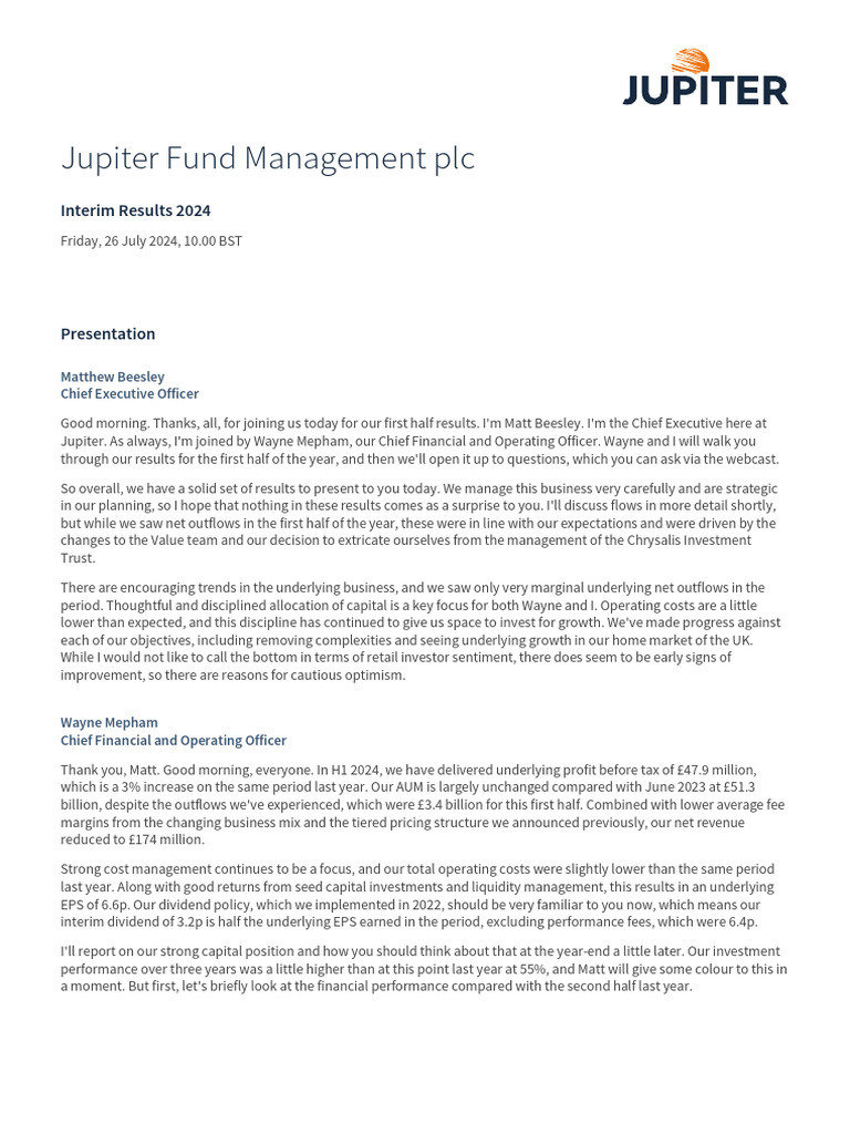 Interim Results Transcript 2024 | PDF | Investing | Dividend