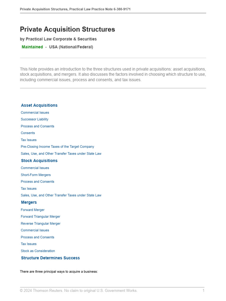 Private Acquisition Structures | PDF | Mergers And Acquisitions | Stocks