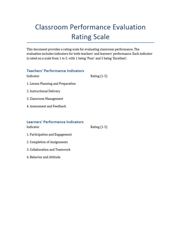 Classroom Performance Evaluation Rating Scale | PDF