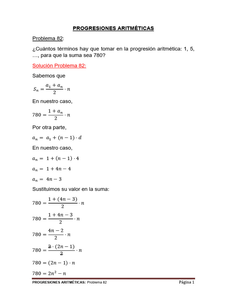 Solucion Progresiones Aritmeticas 82 | PDF