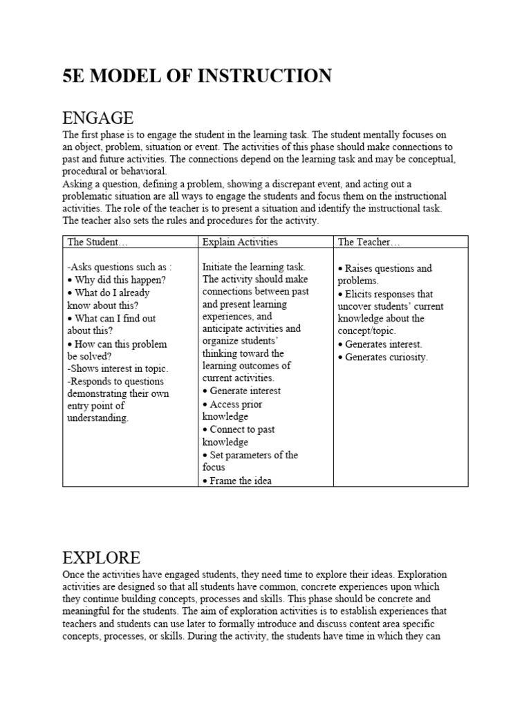 5E MODEL OF INSTRUCTION | PDF | Experience | Learning