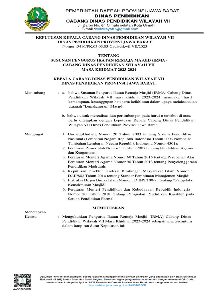 Format SK Pengurus IRMA | PDF