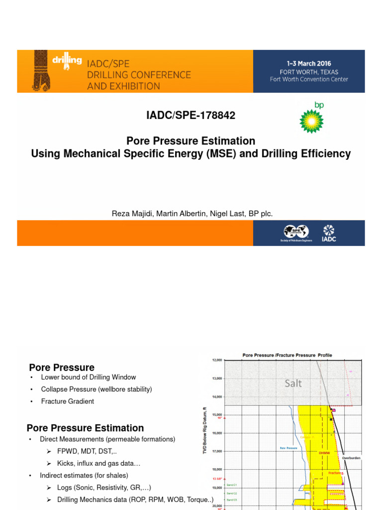 Pore Pressure Estimation Using Mechanical Specific Energy (Mse) and ...