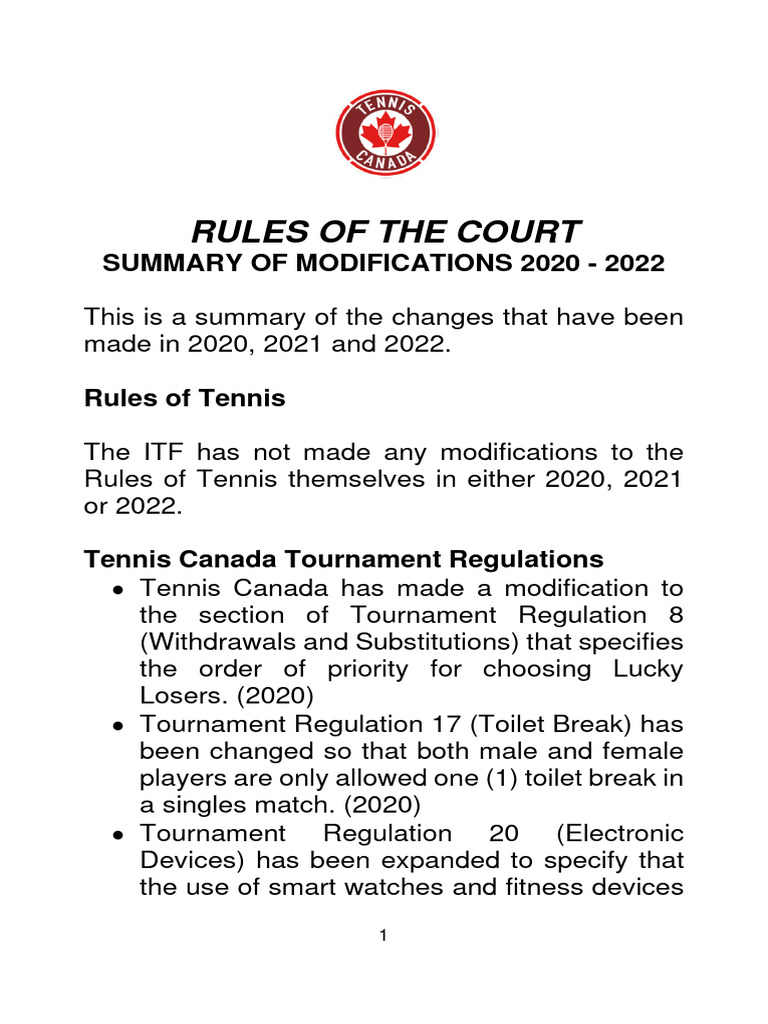 Summary of Changes Rules of The Court 2020 2022 | PDF | Referee | Appeal