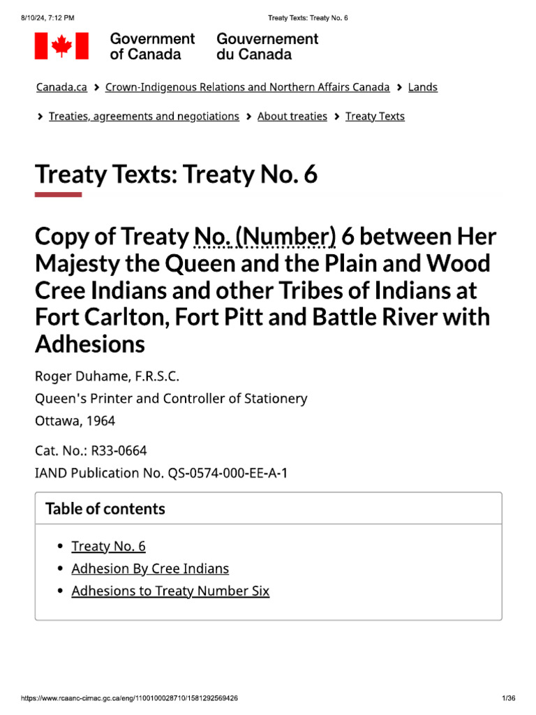 Treaty No6 | PDF