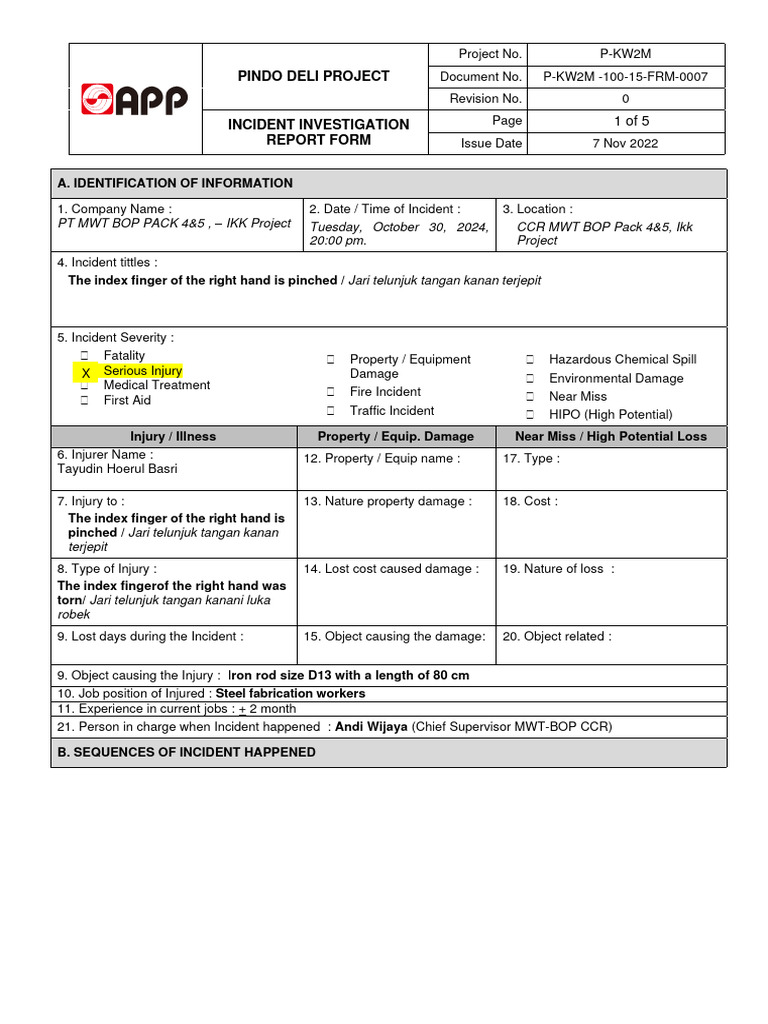 Incident Investigation PT MWT BOP Package 4&5 Tanggal 30 Juli 2024 | PDF