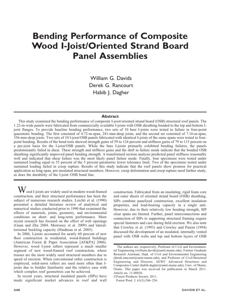 Bending Performance of Composite Wood I-joist Oriented Strand Board Panel Assemblies | PDF ...