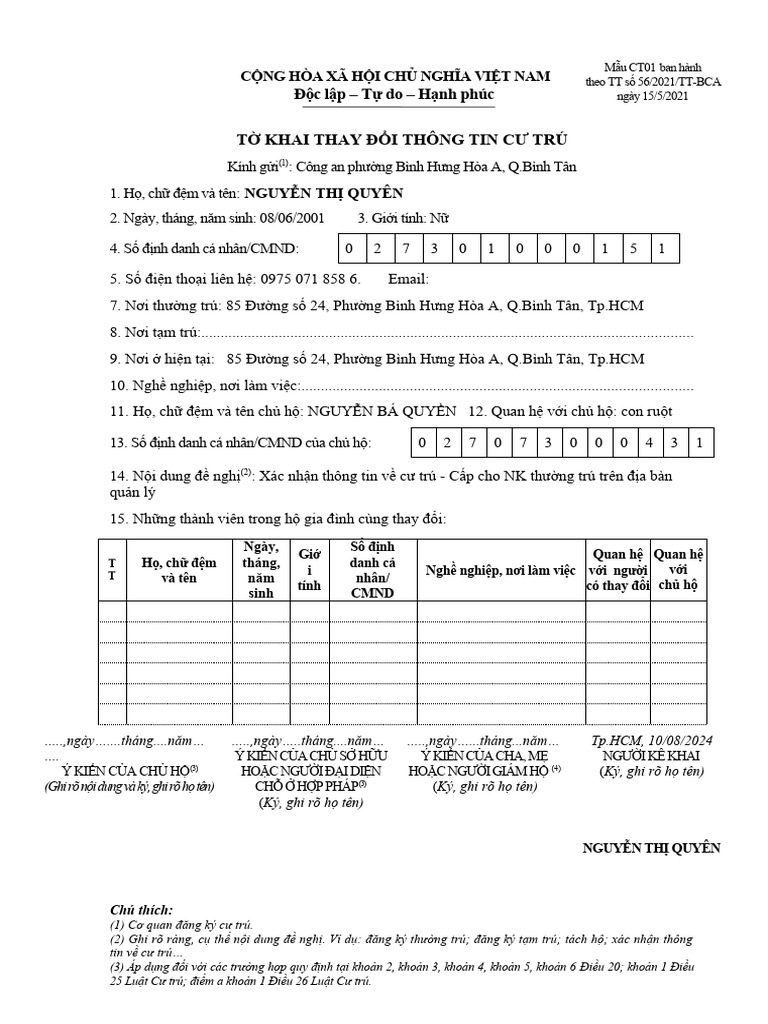 MẪU CT01 | PDF