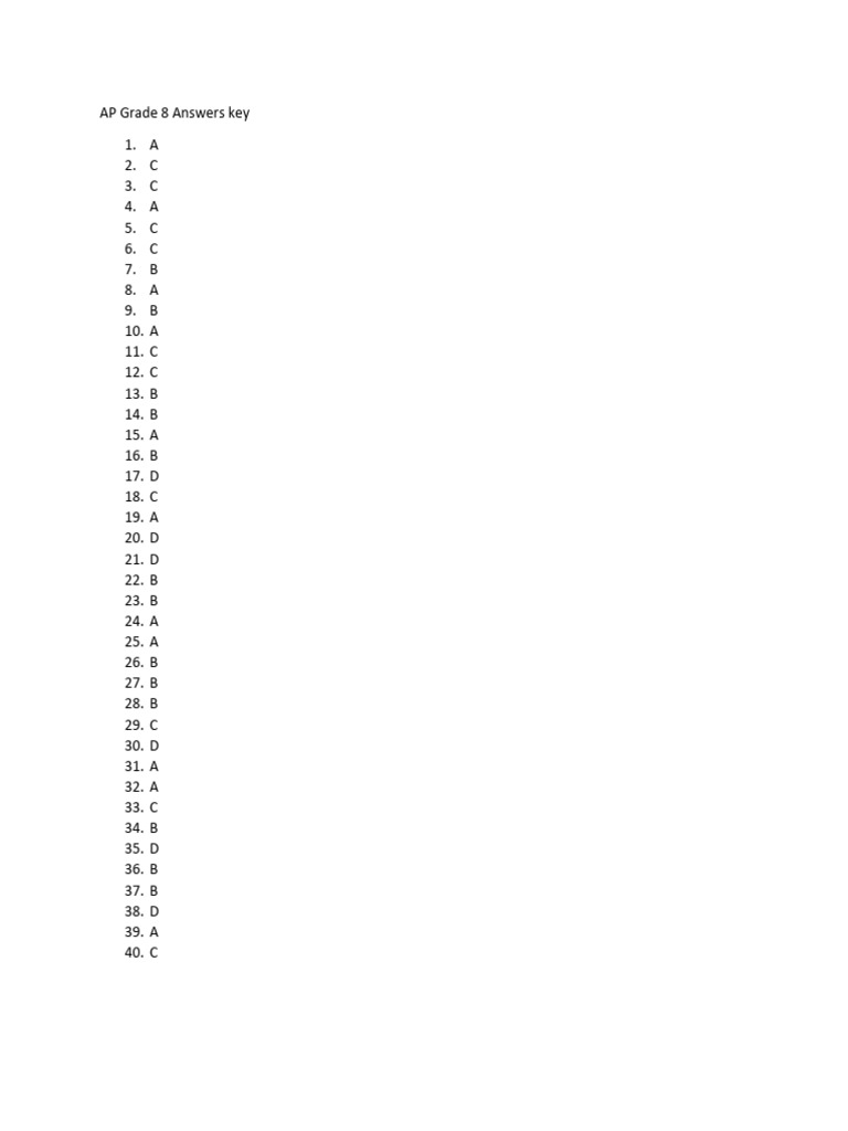 AP Grade 8 Answers Key | PDF