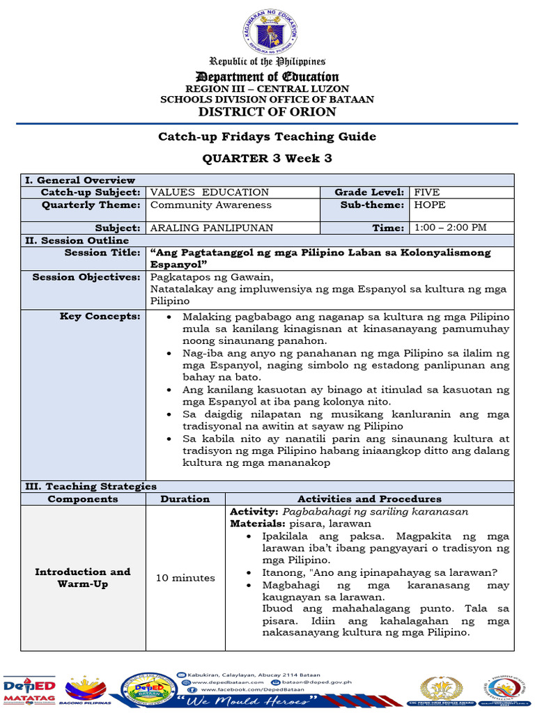 Catch-up-Friday-Teaching-Guide-Araling Panlipunan V - Week 3 | PDF