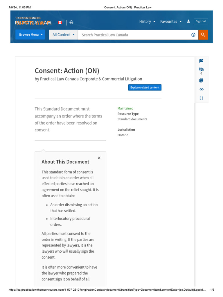 Consent - Action (On) - Practical Law | PDF | Consent | Consent Decree