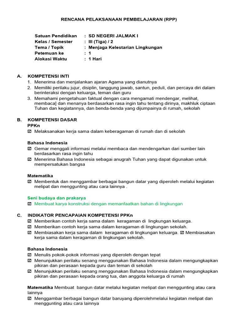 RPP Kelas 3 SBDP | PDF