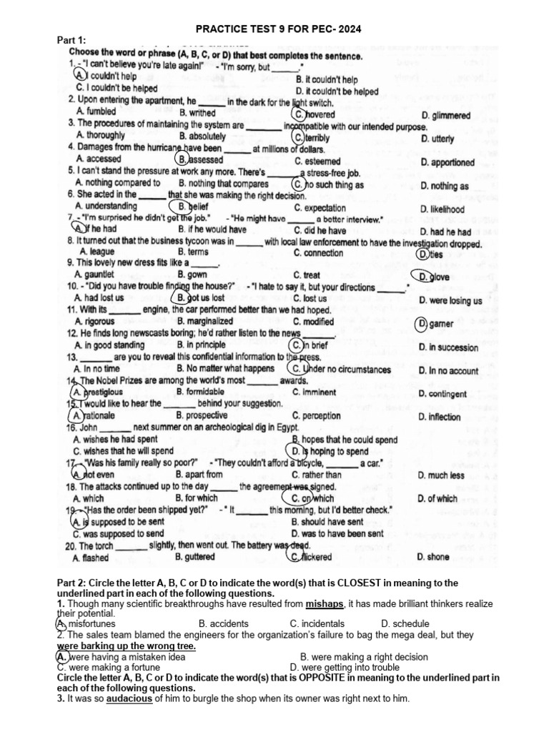 Practice Test 9 For Pec - 2024 | PDF | Guitars