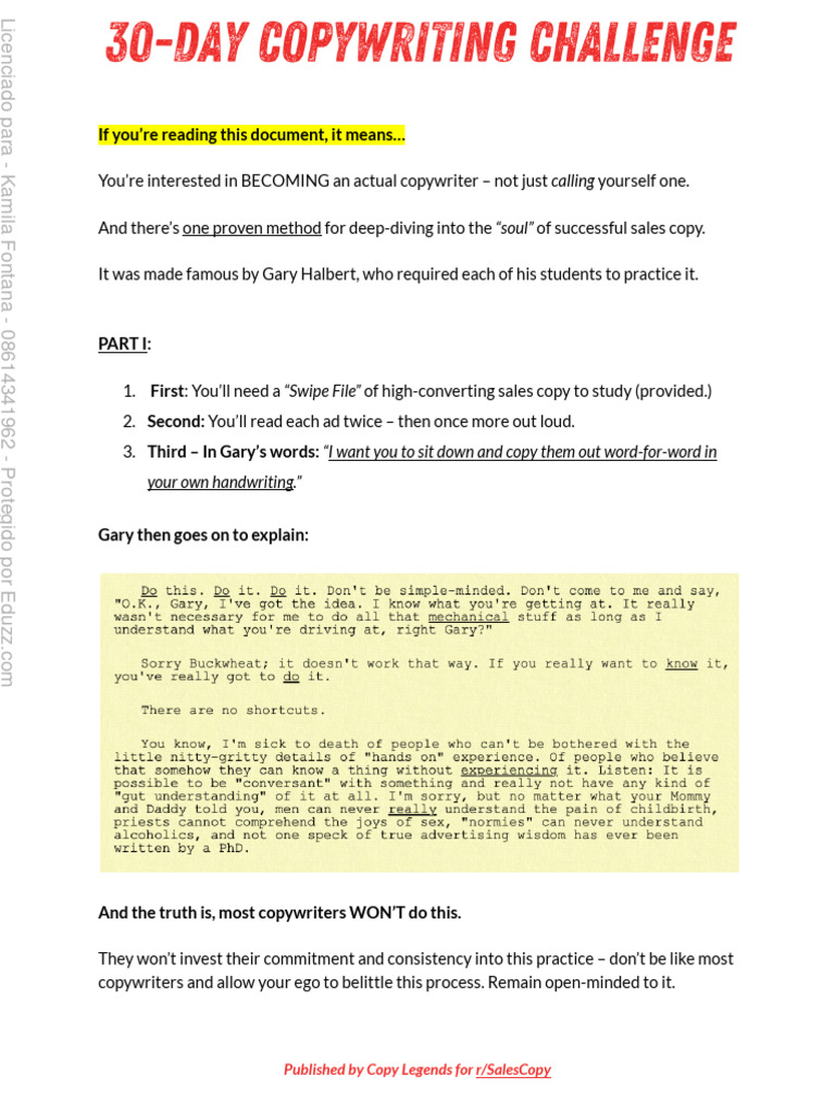 Como Aprender Com Este Swipe File 30day Copywriting Challenge | PDF