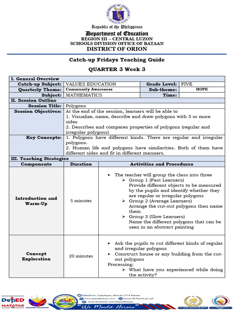 Catch-up-Friday-Teaching-Guide-Mathematics V - Week 3 | PDF | Learning ...