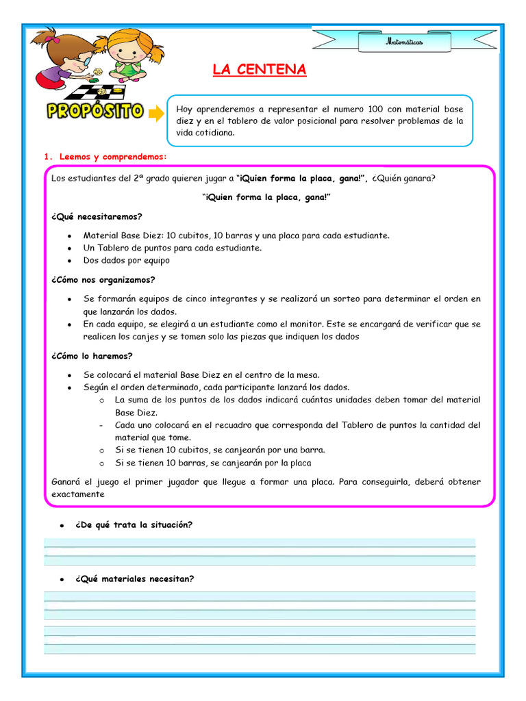 E11 s3 Ficha d2 Mat Conocemos La Centena | PDF | Notación Matemática