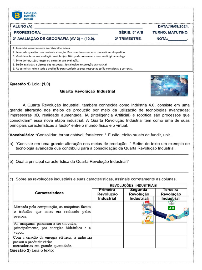 Av2 de Geografia 2° Trimestre 2024 | PDF | Transporte | Setor terciário da economia