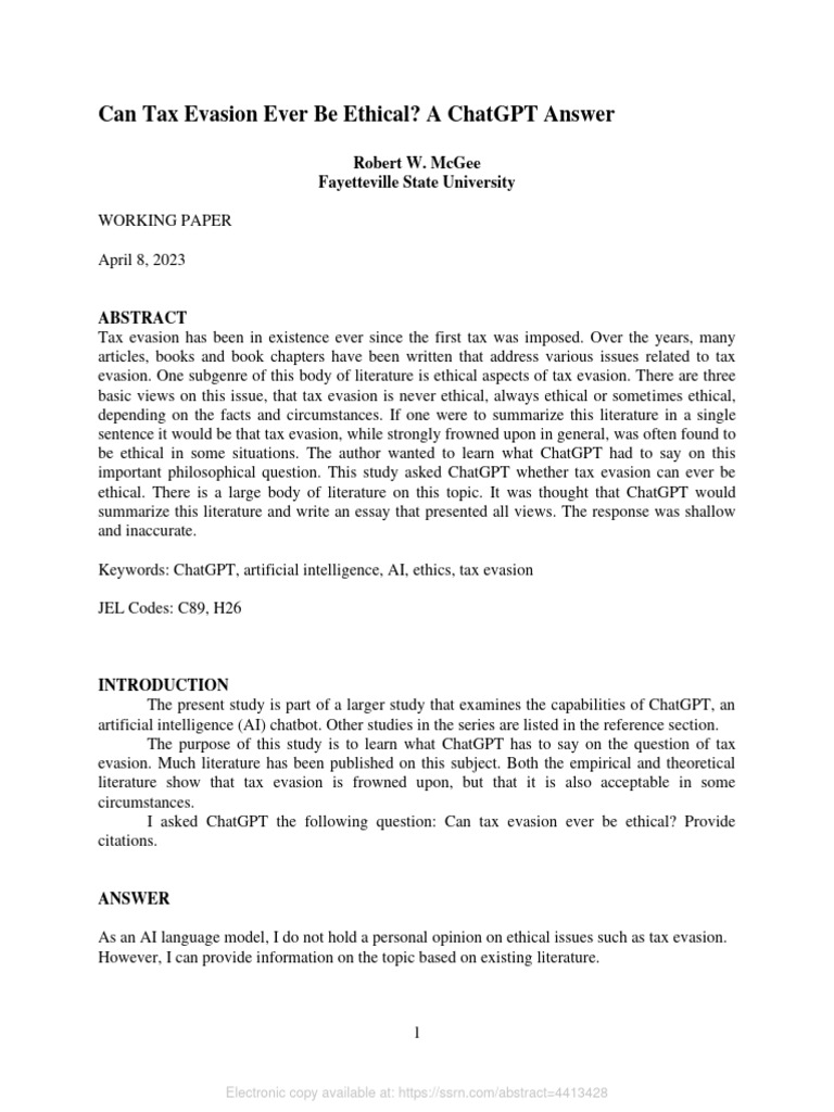 ChatGPT on Tax Evasion Ethics | PDF | Taxes | Business Ethics