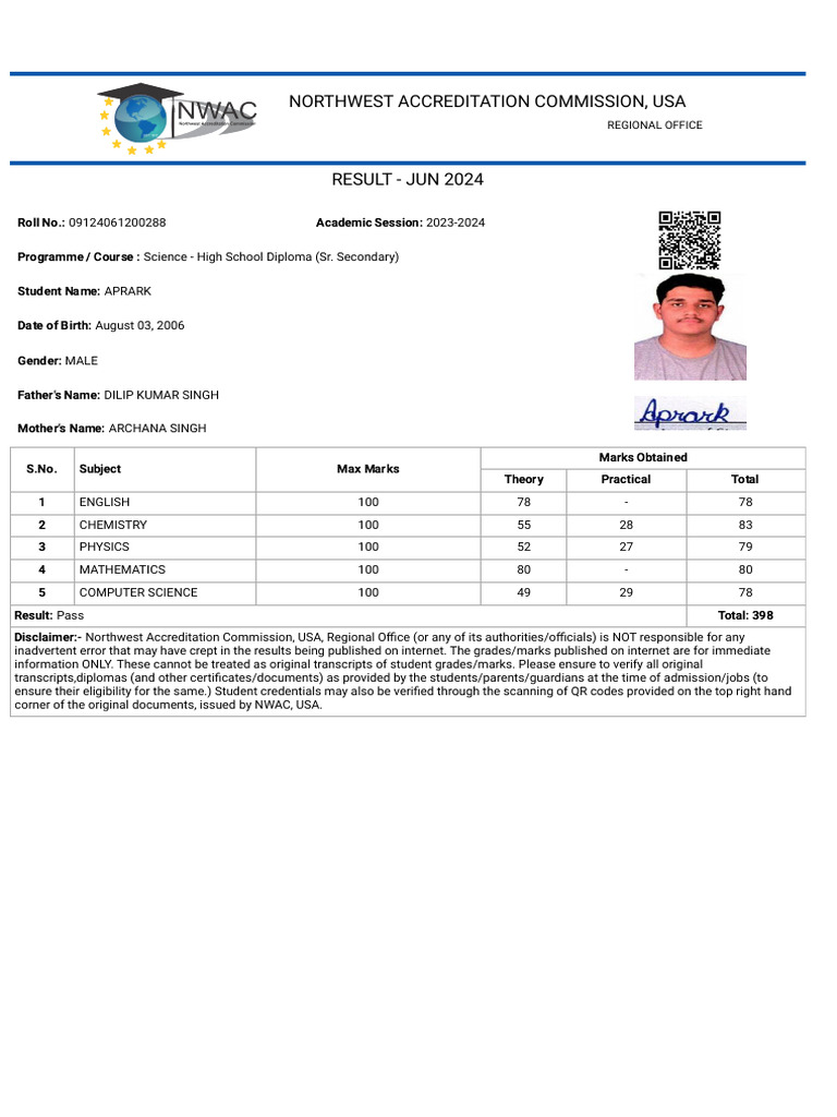 NWAC Examination Result - SERI Examination Result | PDF