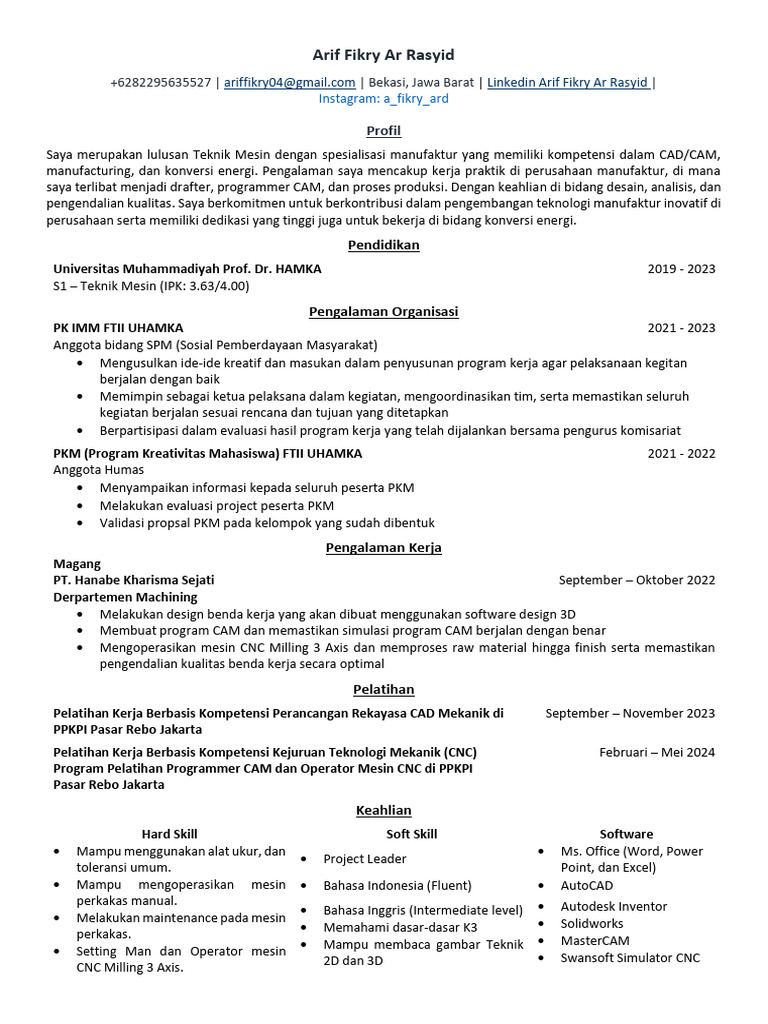 CV Arif Fikry Ar Rasyid 1717897599 | PDF