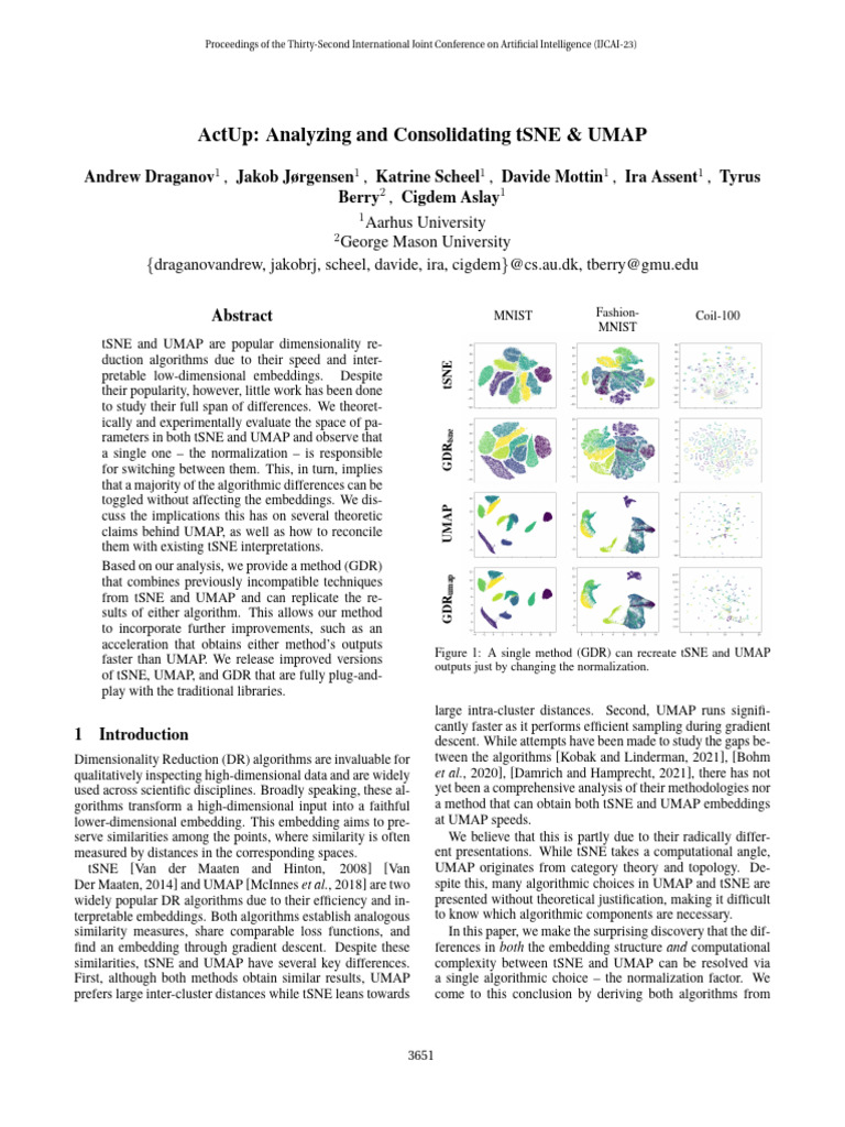 Actup: Analyzing and Consolidating Tsne & Umap: Mnist Fashion-Mnist Coil-100 | PDF | Geometry ...
