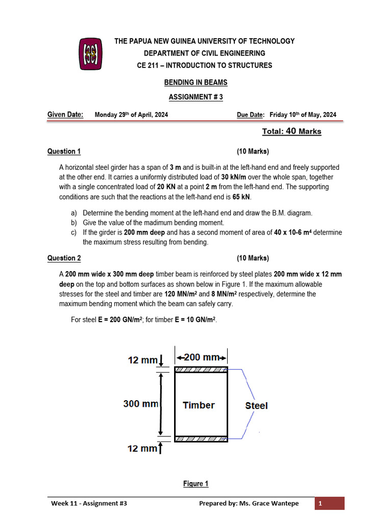 CE211 - Assignment 3 - Question Paper | PDF | Bending | Beam (Structure)