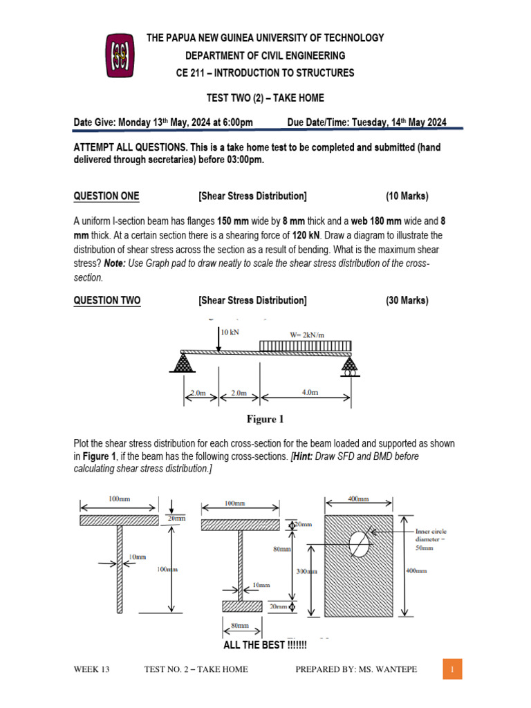 CE211 Test No 2 Question Paper | PDF