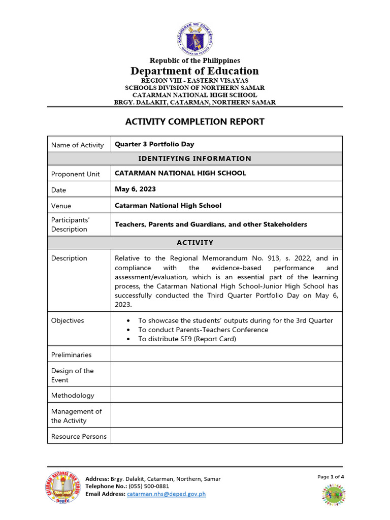 Activity Completion Report | PDF