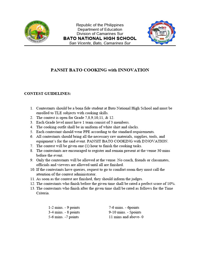 PANSIT BATO COOKING With INNOVATION | PDF