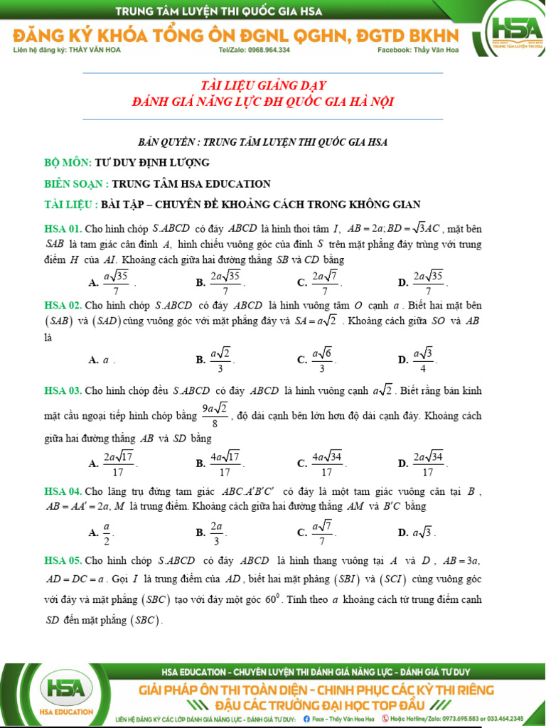 B2+3_BT_ khoảng cách trong không gianpdf | PDF