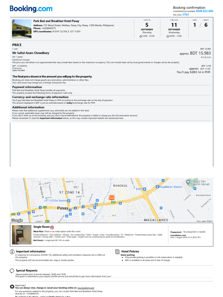 Safiul Azam Chowdhury Booking - Com - Confirmation | PDF | Payments | Fee