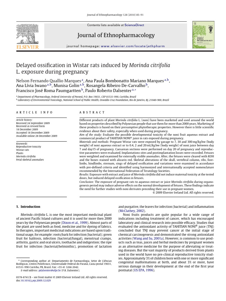 Delayed Ossification in Wistar Rats Induced by Morinda Citrifolia L ...