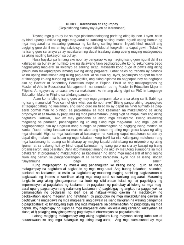 Reflection Sa Aking Buhay Bilang Isang Guro | PDF