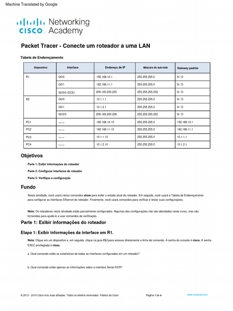 10.3.4 Packet Tracer - Connect A Router To A Lan | PDF | Roteador (informática) | Rede de ...