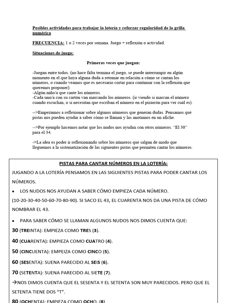 Posibles Actividades para Trabajar La Lotería y Reforzar Regularidad de ...