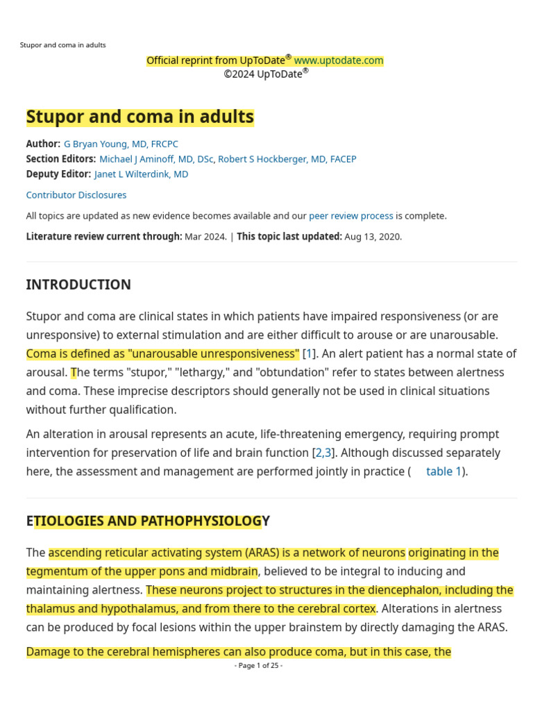 Stupor and Coma in Adults | PDF | Coma | Meningitis