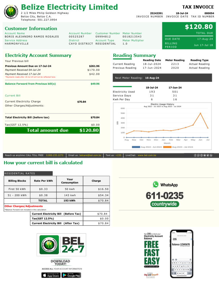 Customer Information: Total Amount Due $120.80 | PDF | Taxes ...