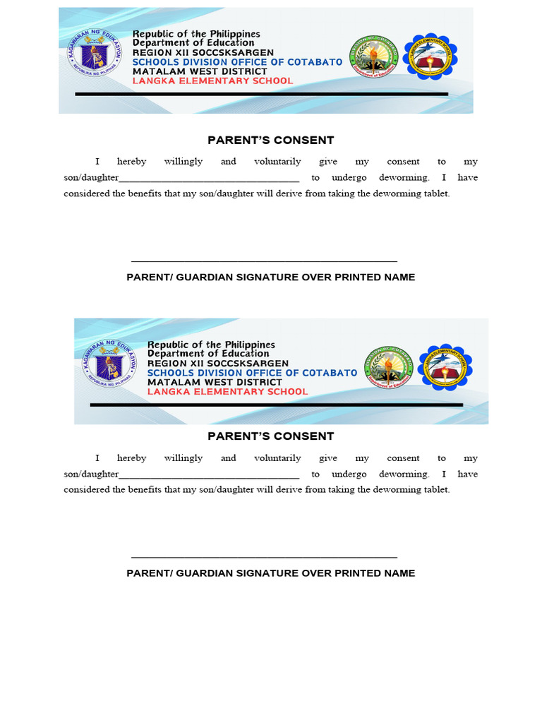 Parent Consent For Deworming | PDF