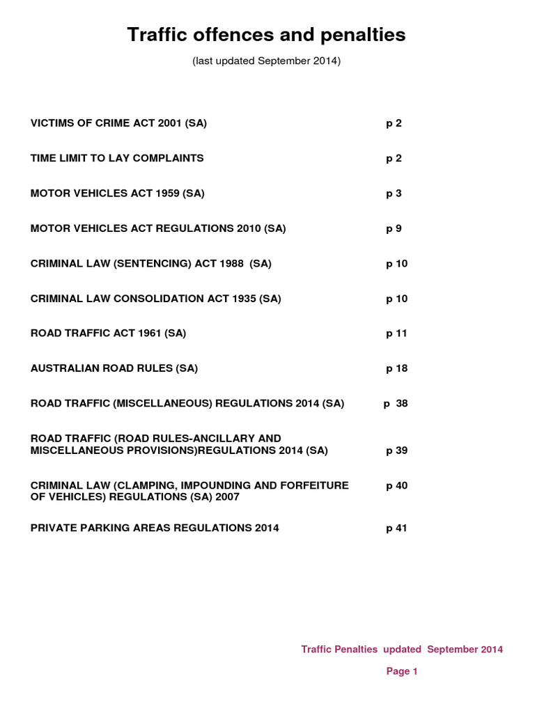 Traffic Offences and Penalties As at September 2014 | PDF | Driving ...