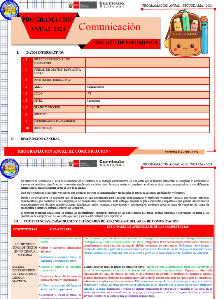 Programación Anual 2º Comunicacion - 2024 | PDF | Aprendizaje | Comunicación