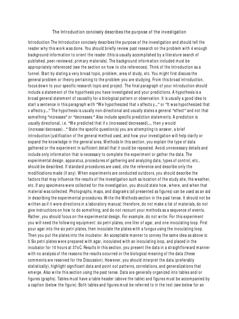 The Introduction Concisely Describes The Purpose of The Investigation ...