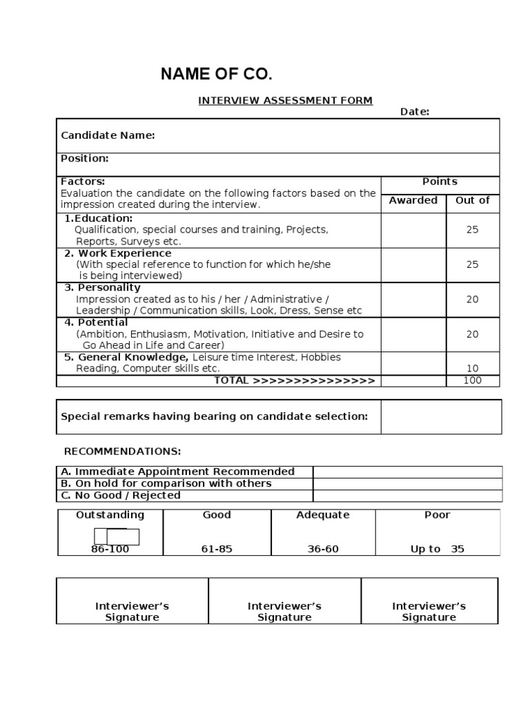 Interview Assessment Form | PDF
