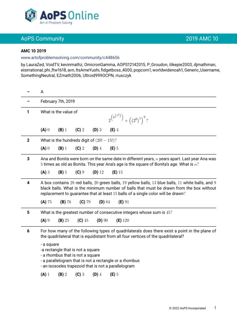 2019 Amc 10a | PDF | Rectangle | Elementary Mathematics