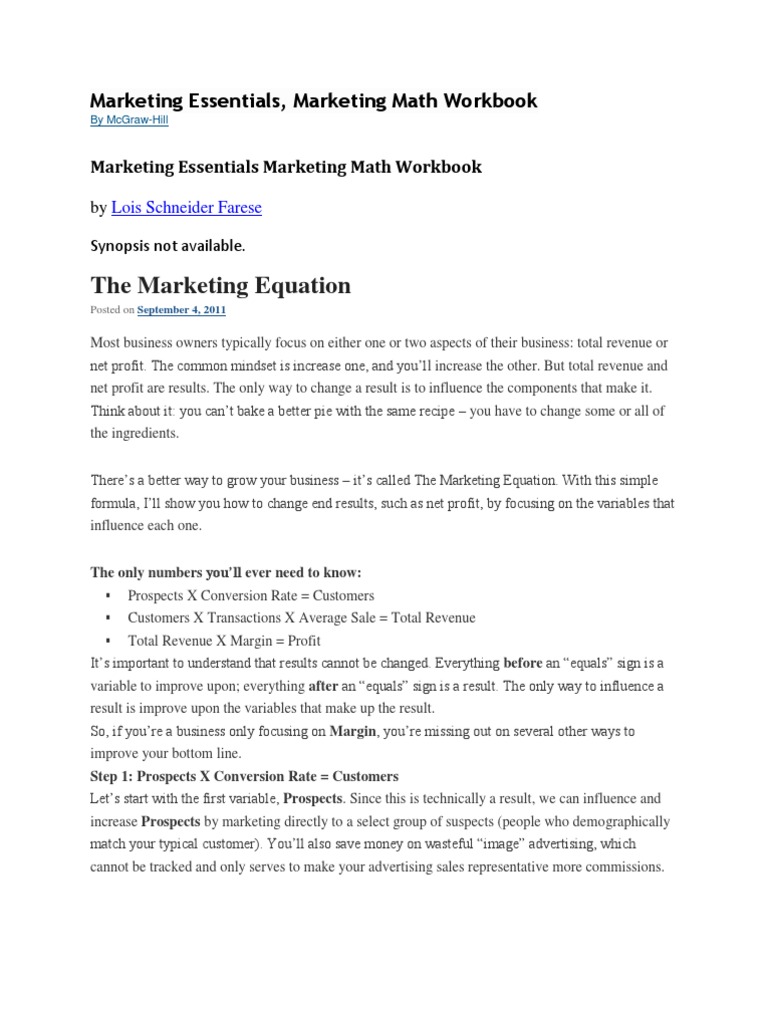 Marketing Math Essentials | PDF | Gross Margin | Retail